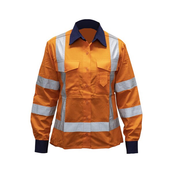 Safety+ Womens Shirt, TTMC-W17, Ripstop 150gsm, Taped, Orange / Navy ...